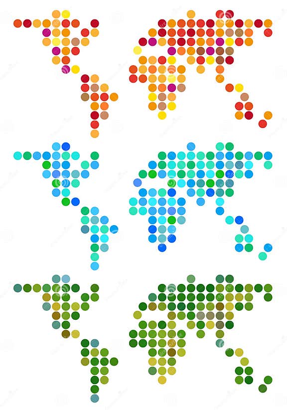 Abstract Dot World Map, Vector Set Stock Vector - Illustration of ...