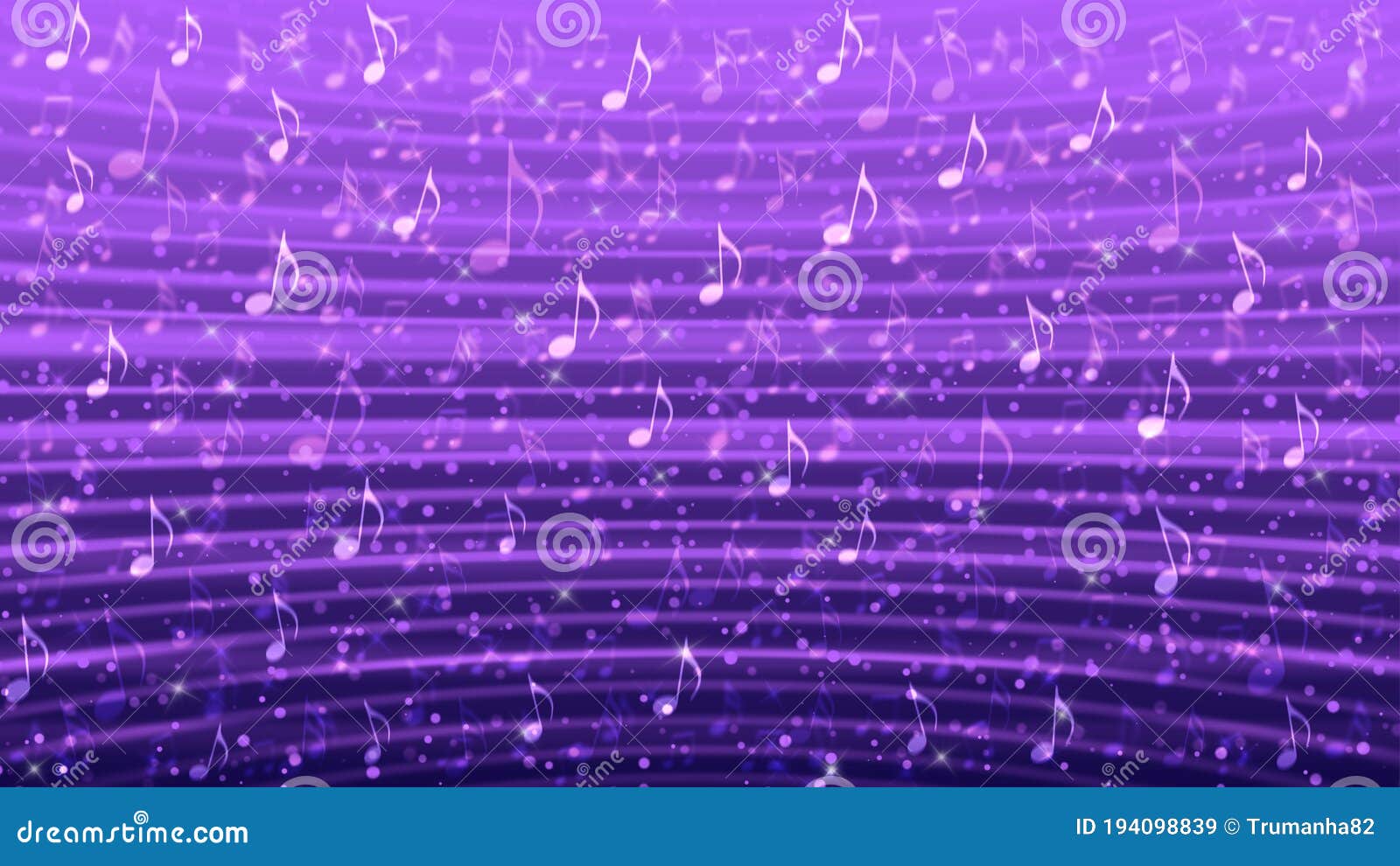 Music Notes in Gradating Purple Background with Shining Sparkles, Dots ...