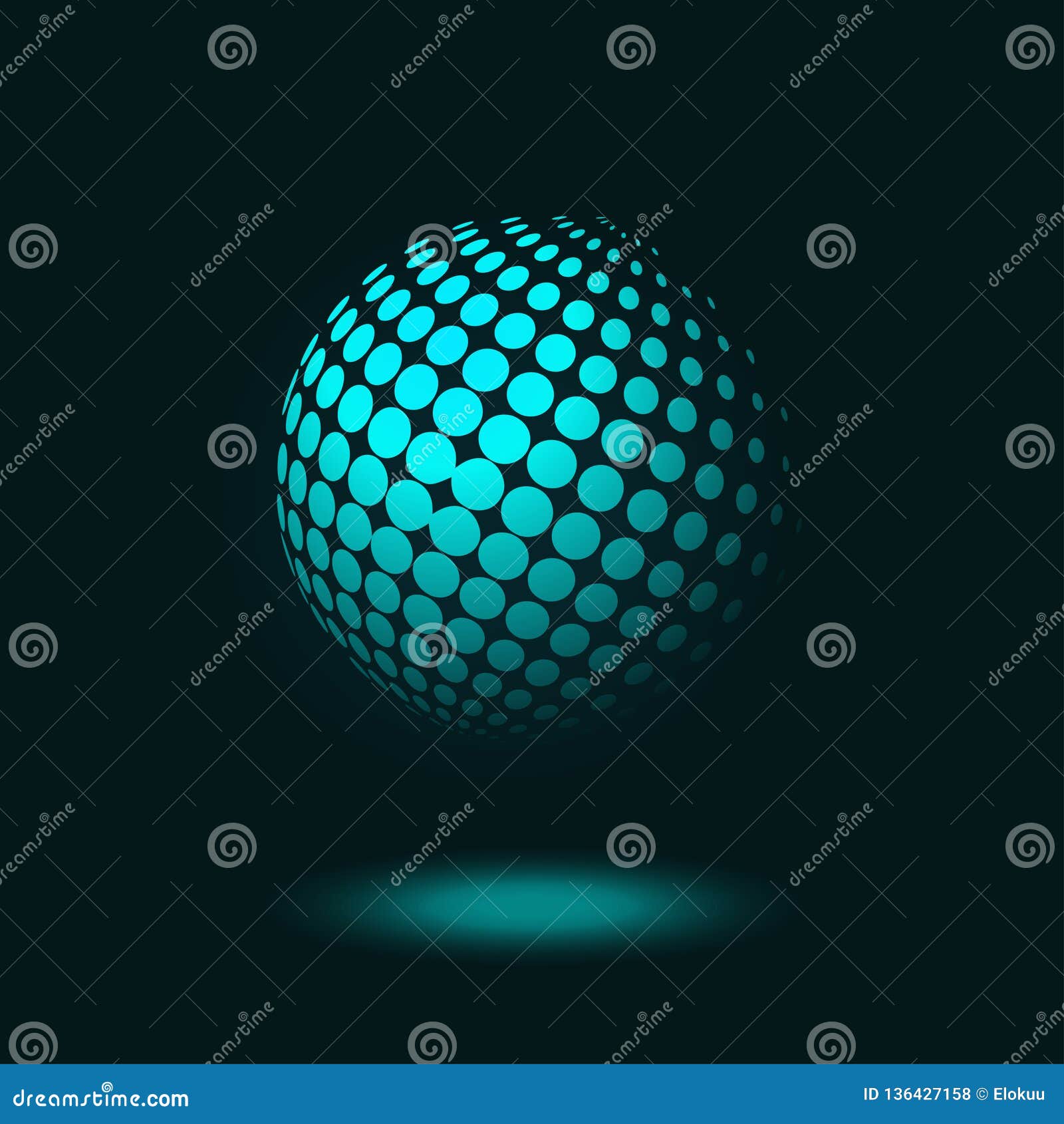 Abstract Dotted Halftone Sphere on Dark Blue Background Stock Vector ...