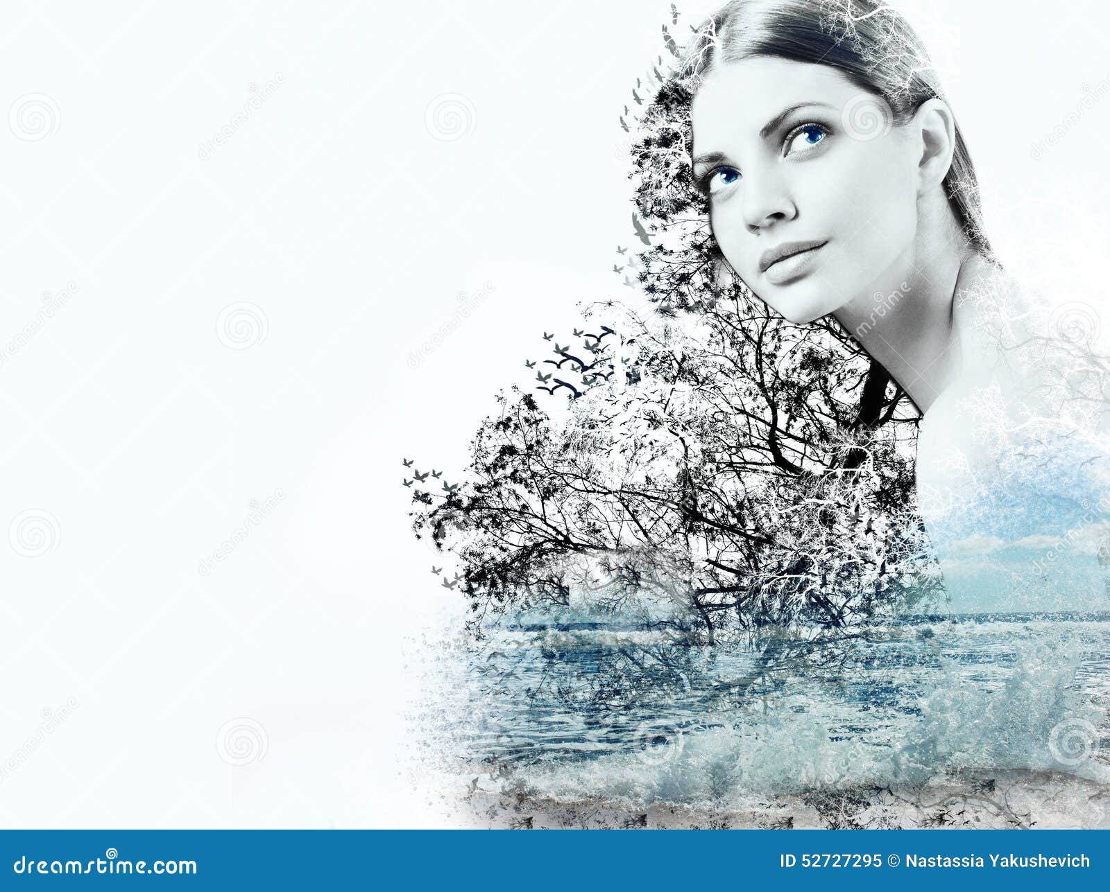 Abstract Double Exposure of Woman and Waves of the Ocean Stock Image ...