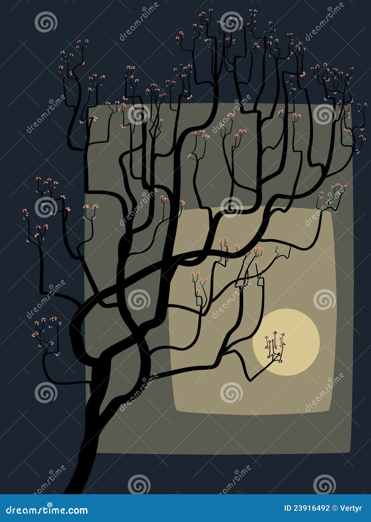 The Abstract Drawing of a Blossoming Tree. Stock Vector - Illustration ...