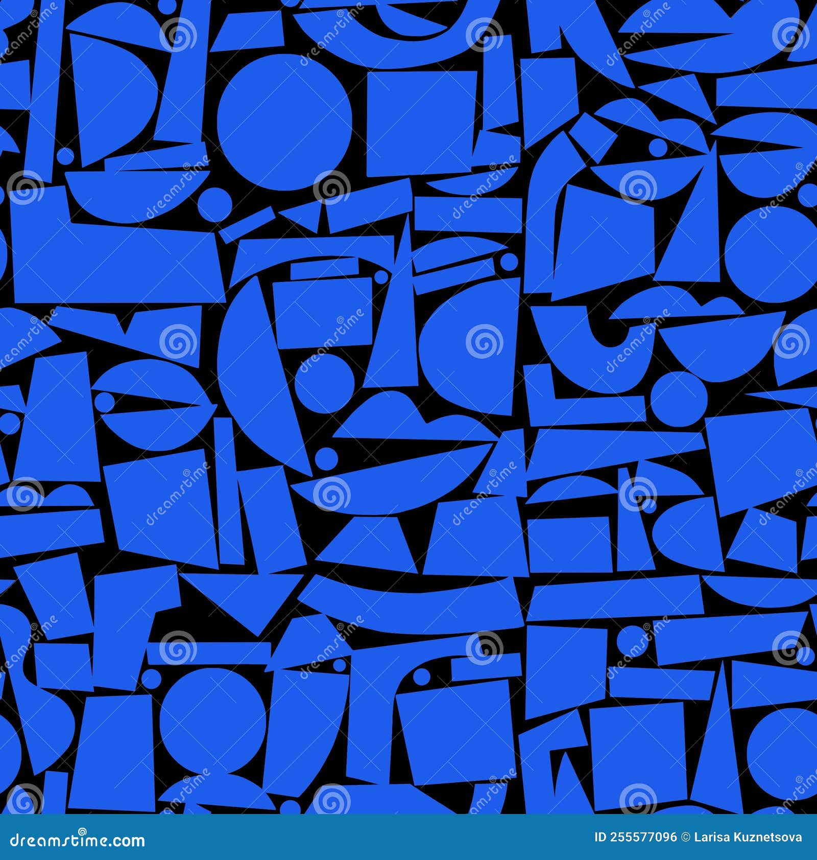 Abstract Drawing of Blue Geometric Shapes on a Black Background Stock ...