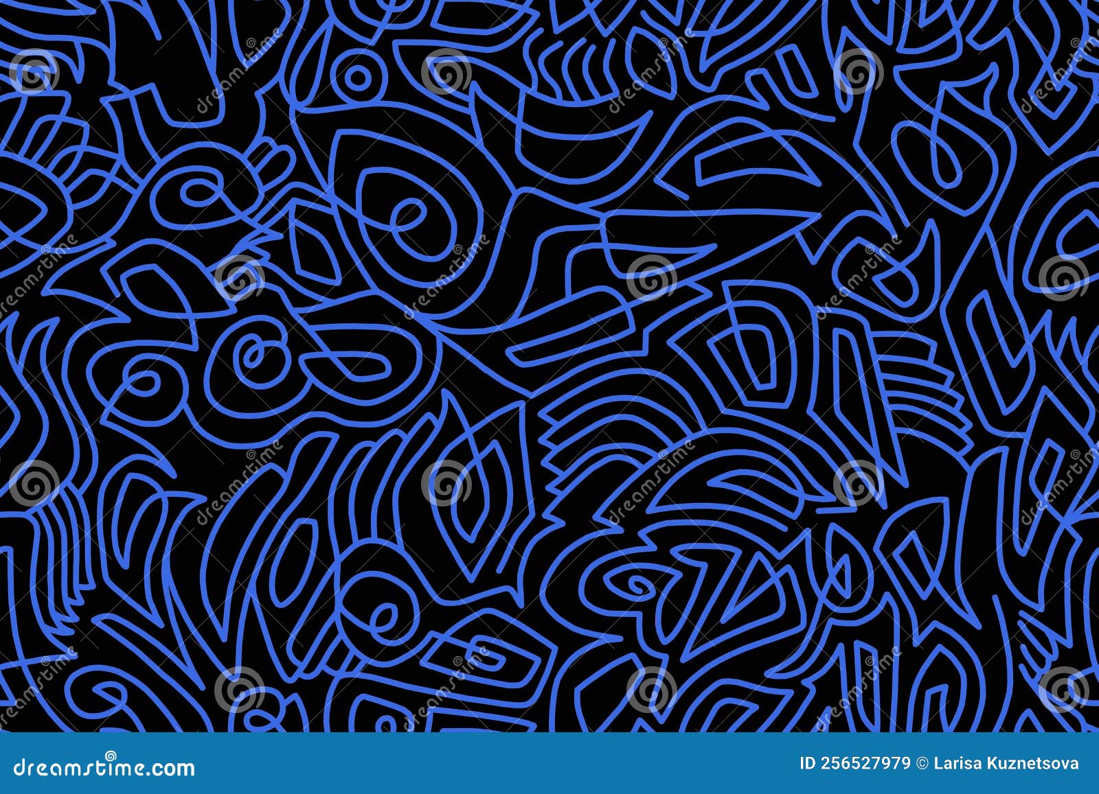 Abstract Drawing with Blue Lines on a Black Background. Stock ...