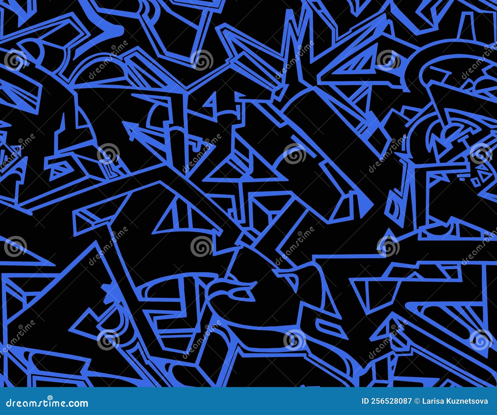 Abstract Drawing with Blue Lines on a Black Background. Stock ...