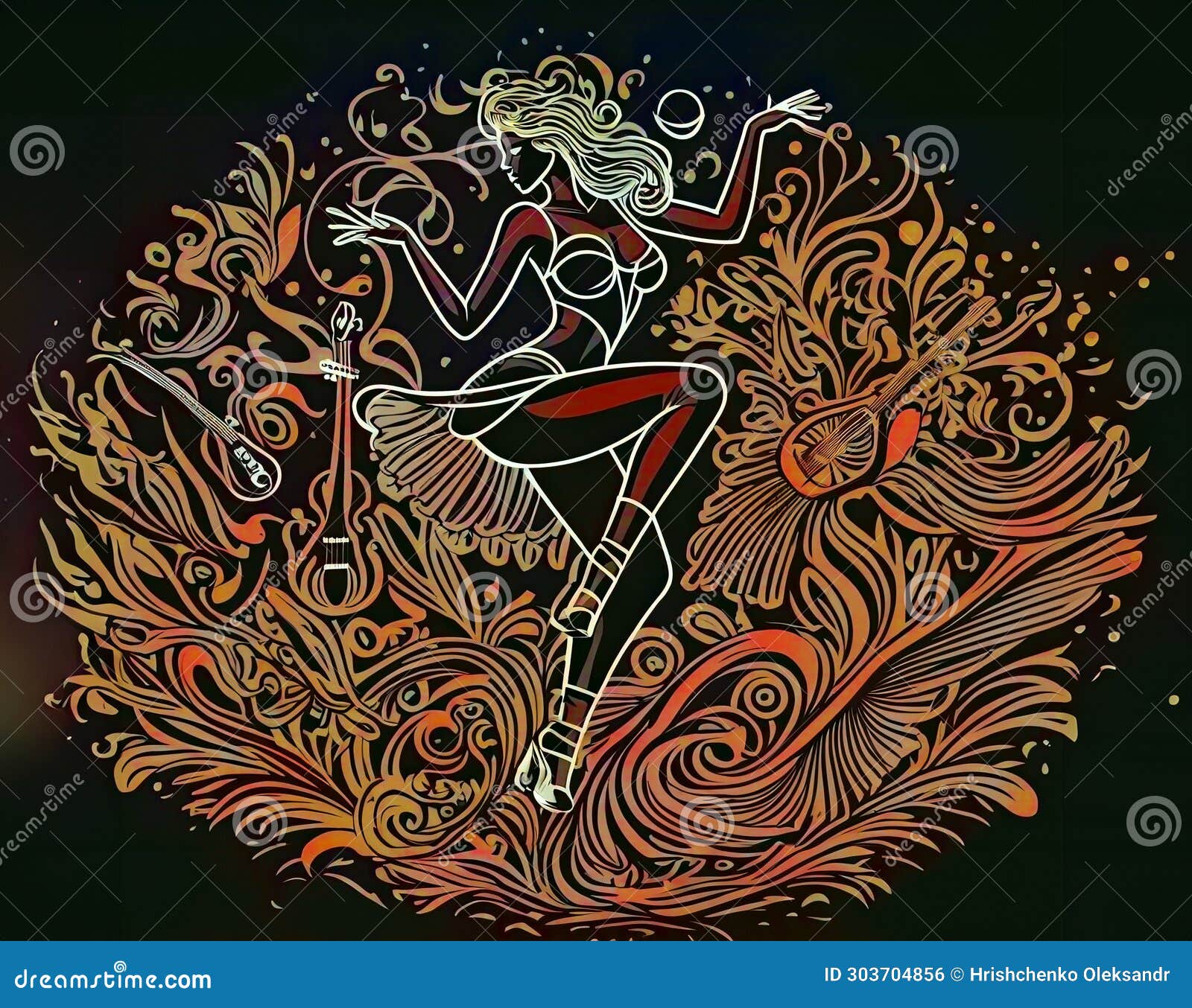 Abstract Drawing of a Dancing Woman at a Carnival Stock Illustration ...
