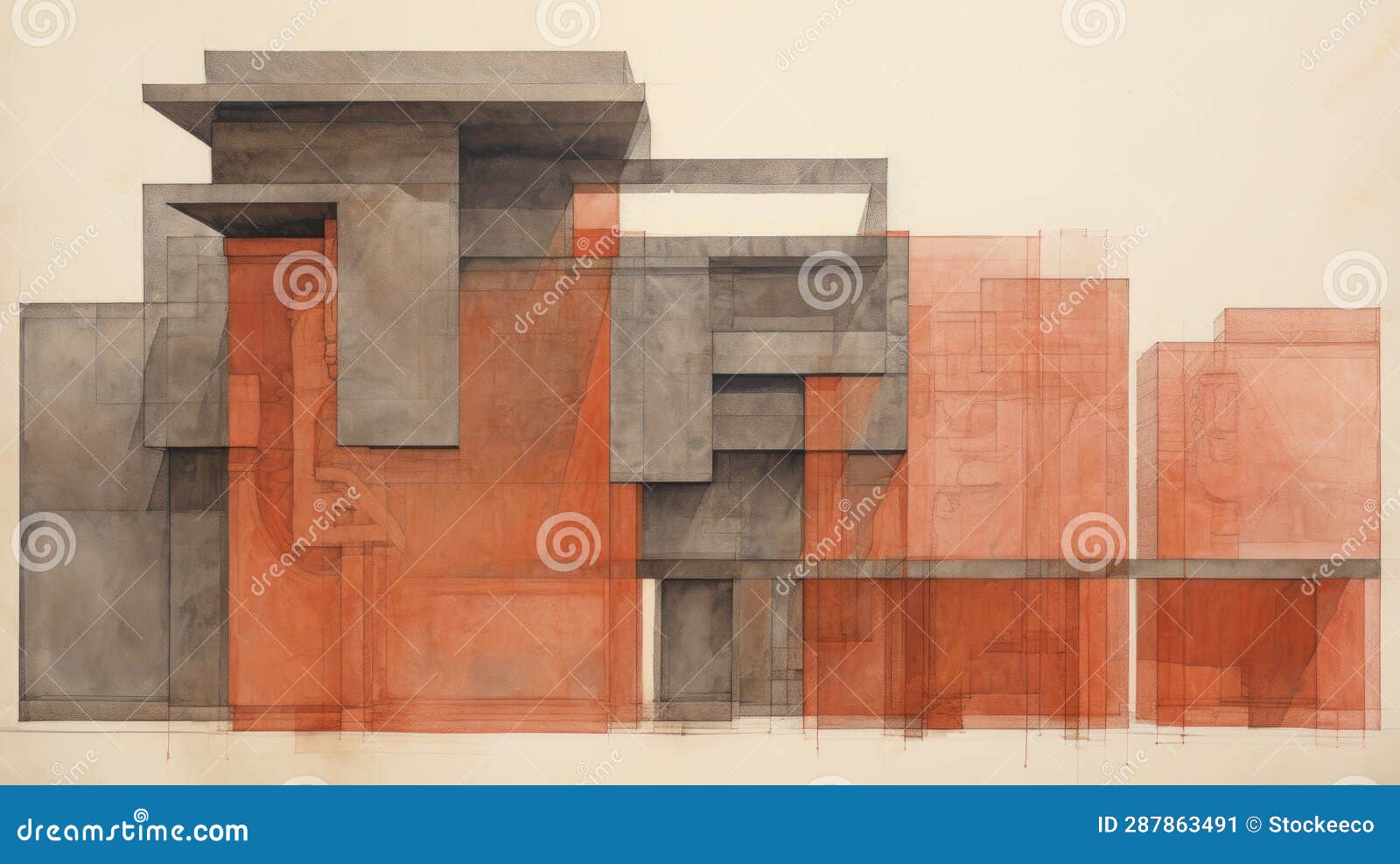 Abstract Drawing of Gray Building in Orange and Brown Stock ...