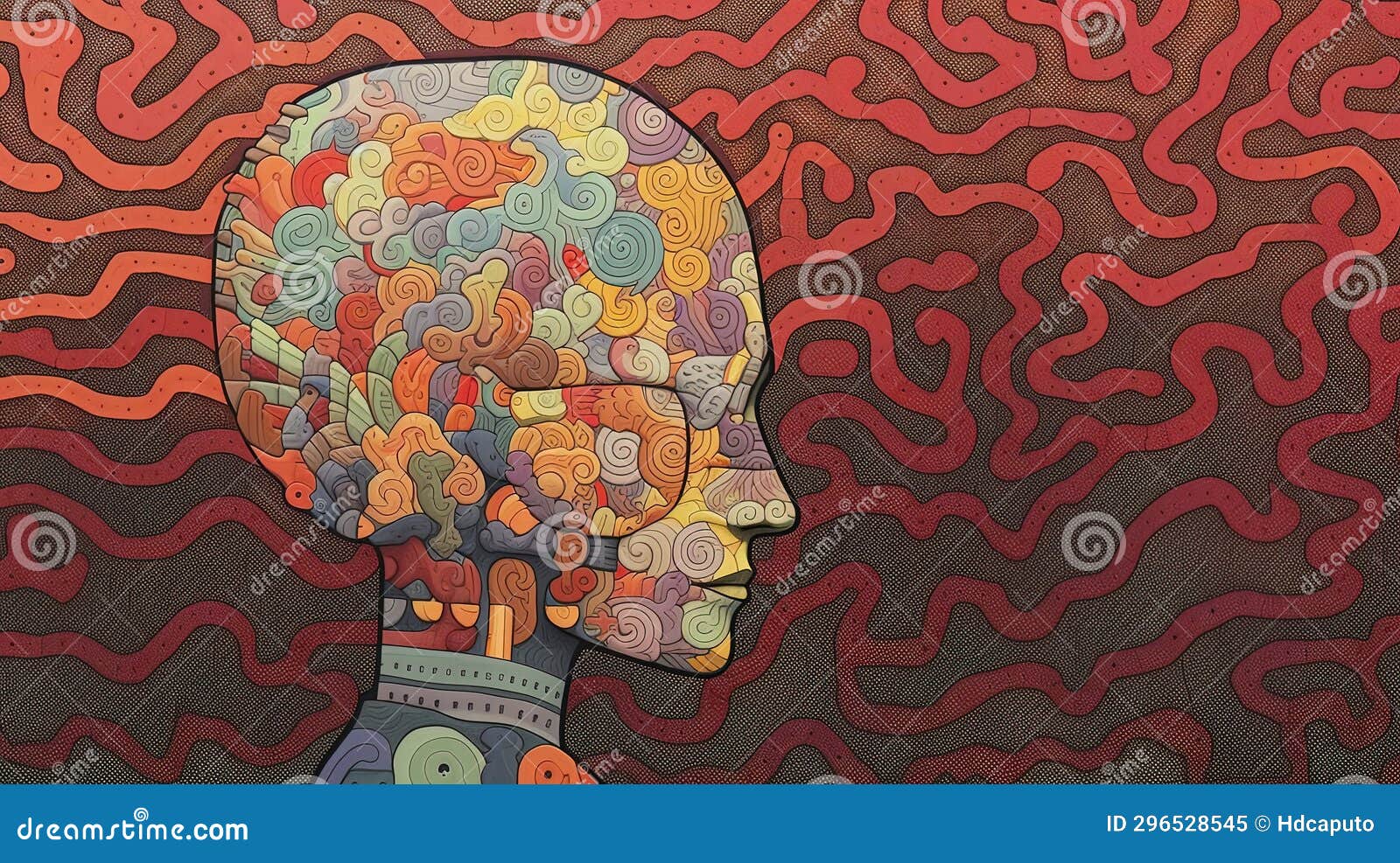 Abstract Drawing of a Human Head with Labyrinths and Shapes ...