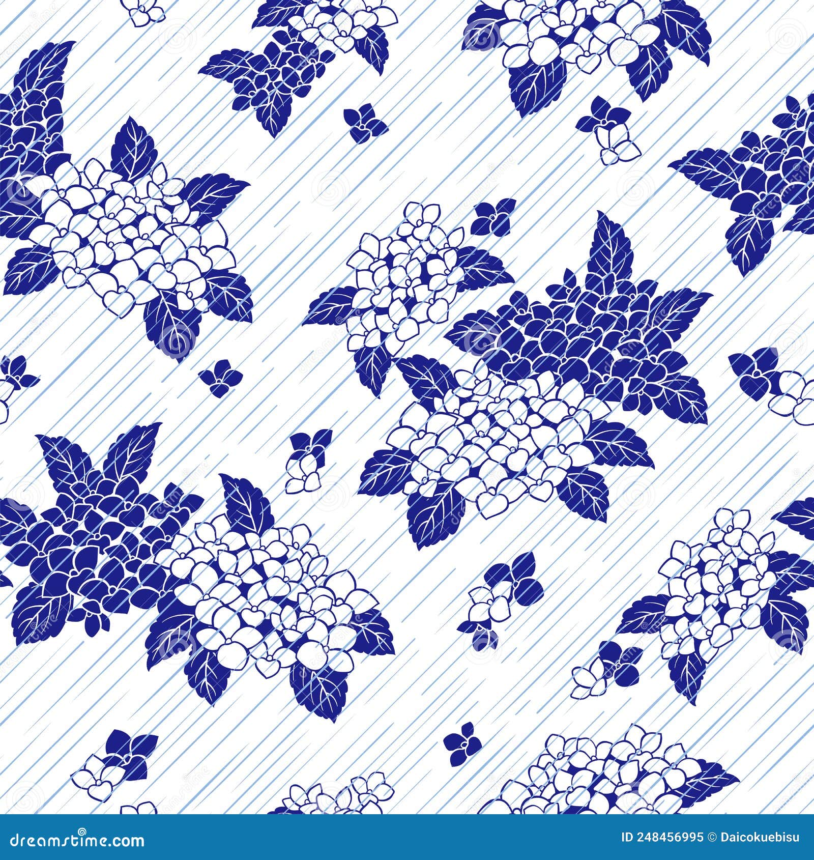 Seamless Pattern of Landscape Where it Rains on Hydrangea, Stock Vector ...