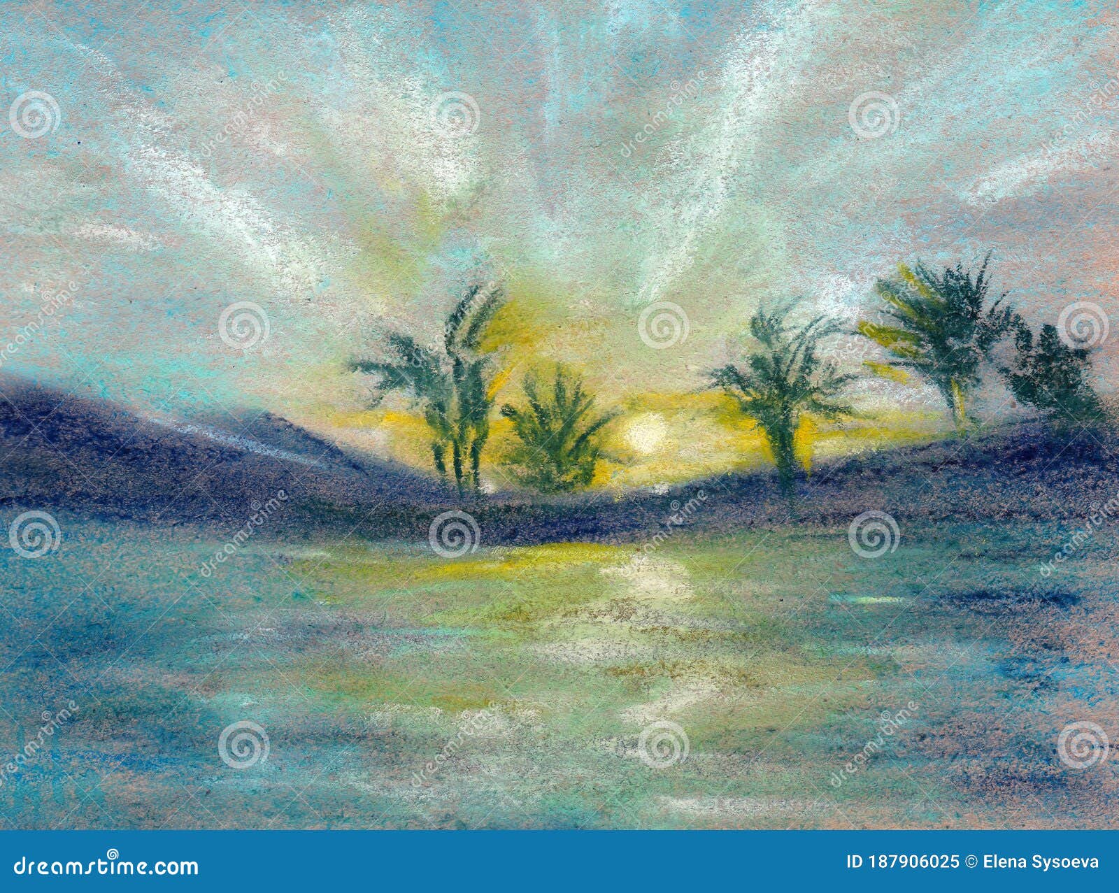 Abstract Drawing Landscape - Palm Tree on the Beach Stock Illustration ...