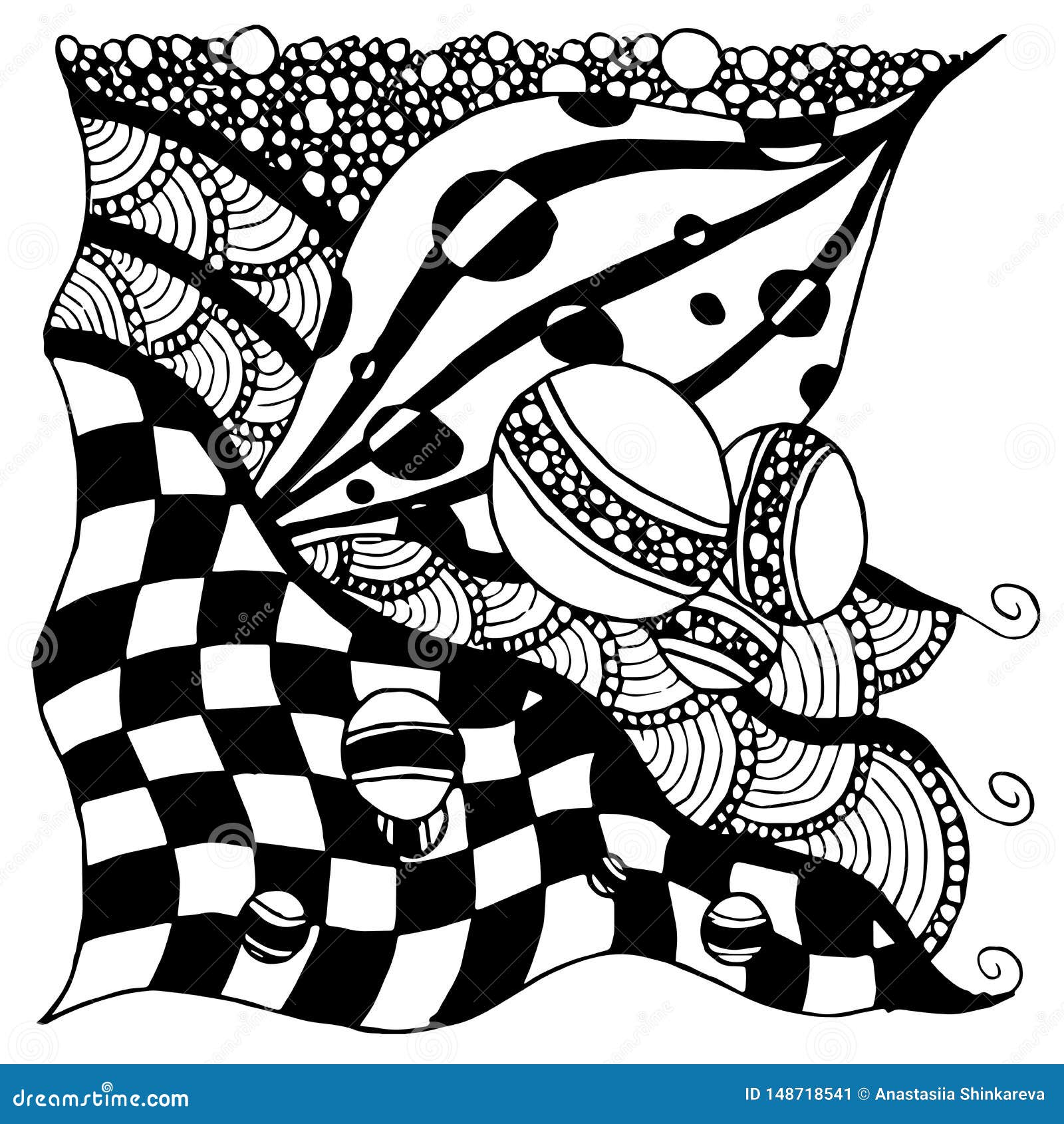 Abstract Drawing Pattern, Random Set of Lined Elements, Black and White ...