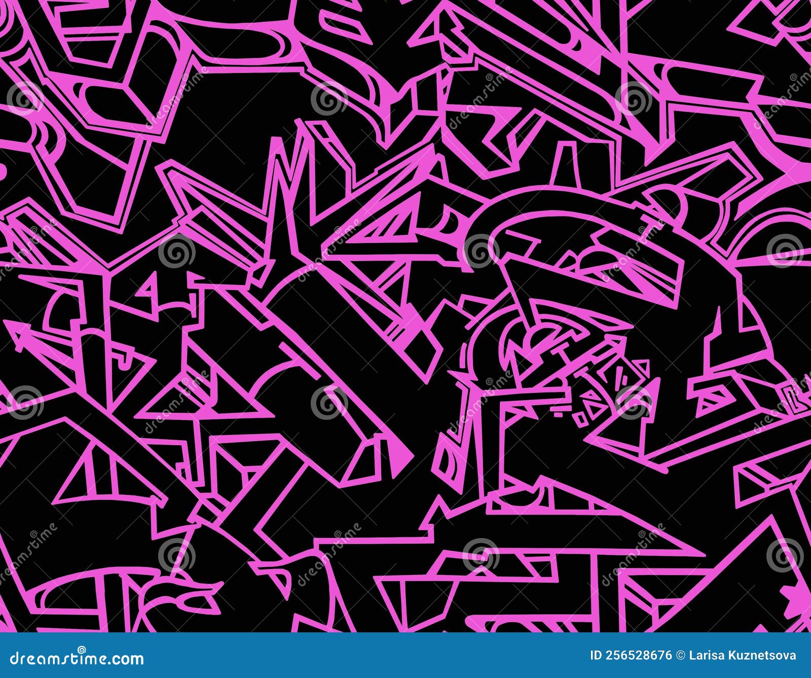 Abstract Drawing with Pink Lines on a Black Background. Stock ...
