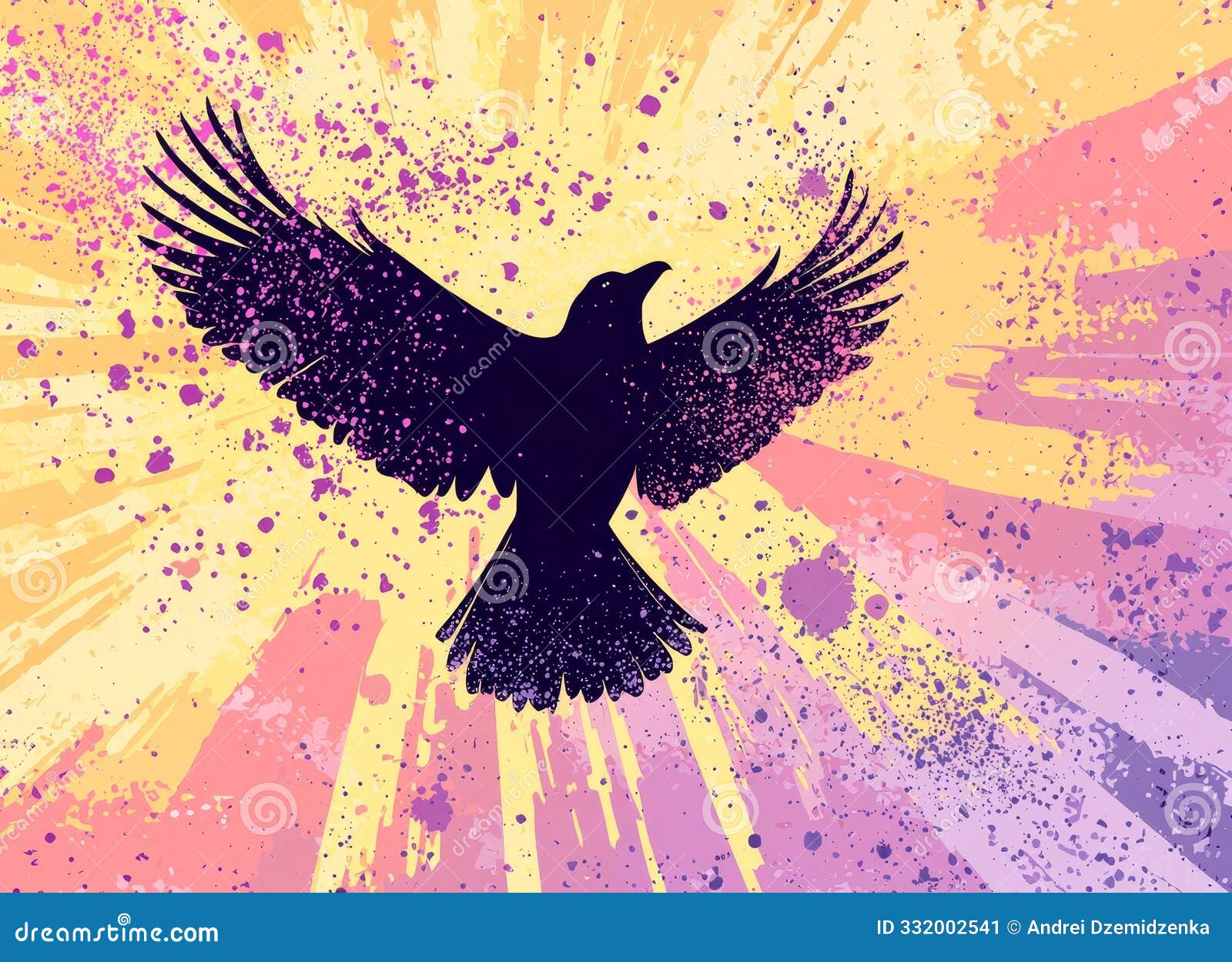 An Abstract Drawing of a Raven with Splashes of Color Stock ...