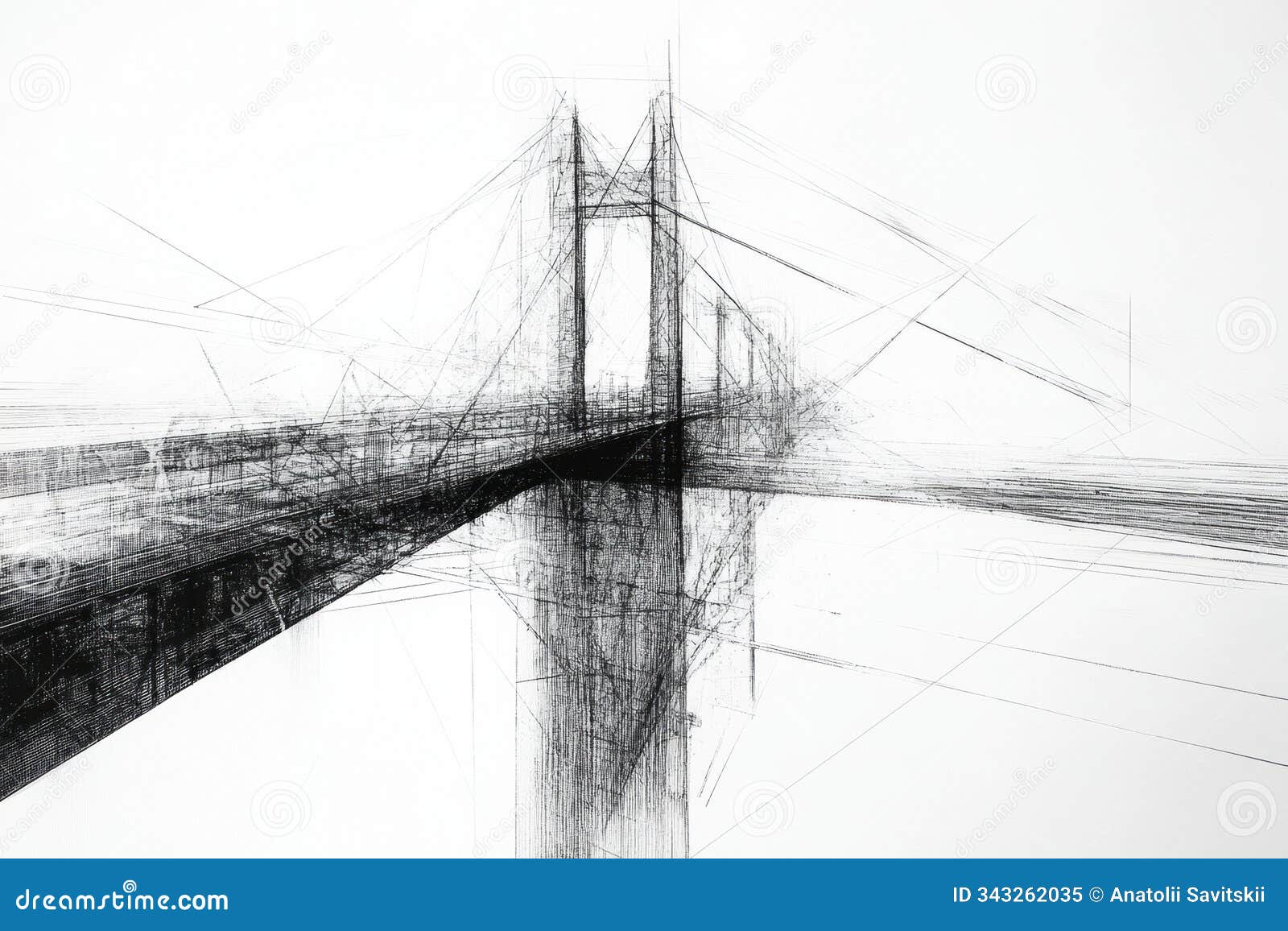 An Abstract Drawing Showcases a Bridge with Detailed Line Work ...