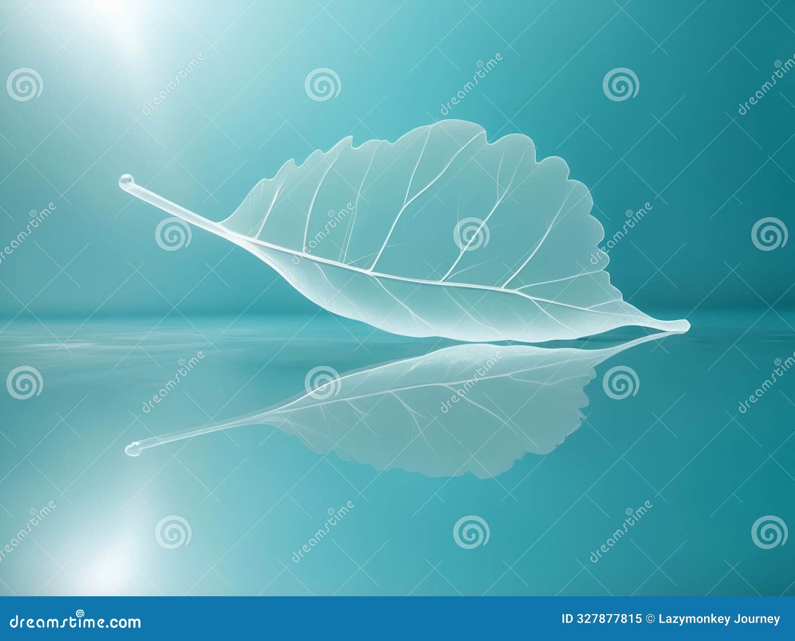 Abstract Dreamy Leaf on Mirror Surface Reflection Turquoise Background ...