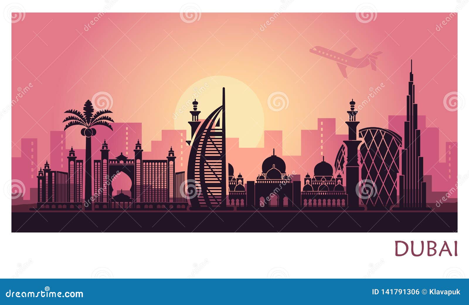 Abstract Dubai City Landscape with Sunset Background Stock Vector ...