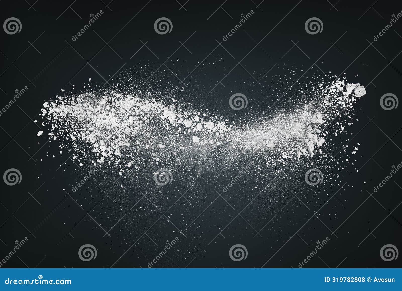 Abstract Dynamic Cloud of White Dust Particles Dispersing Against Black ...