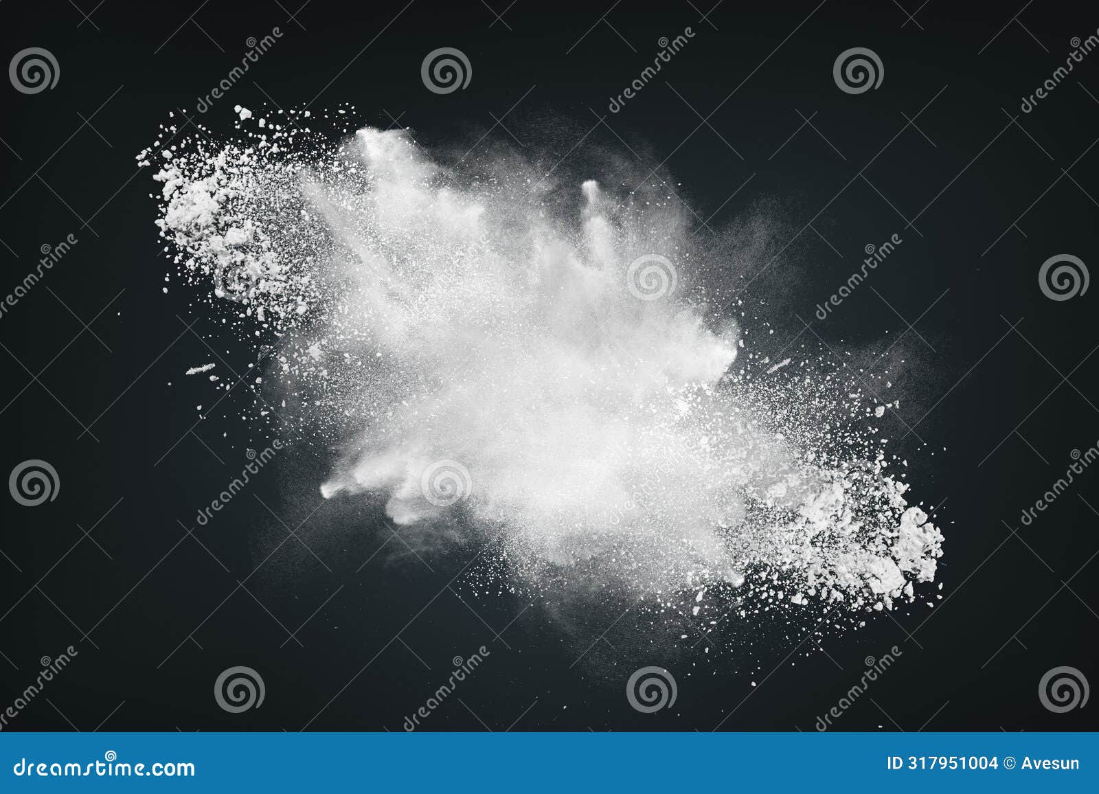 Abstract Dynamic Cloud of White Dust Particles Dispersing Against Black ...