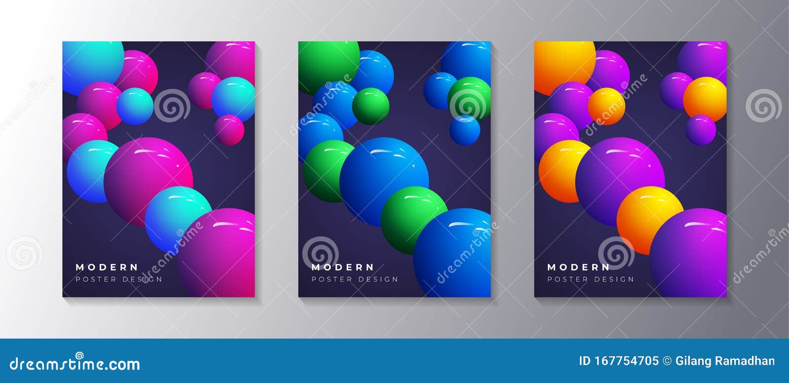 Abstract Dynamic 3d Sphere Bubbles Design Set, Glowing Gradient Neon ...