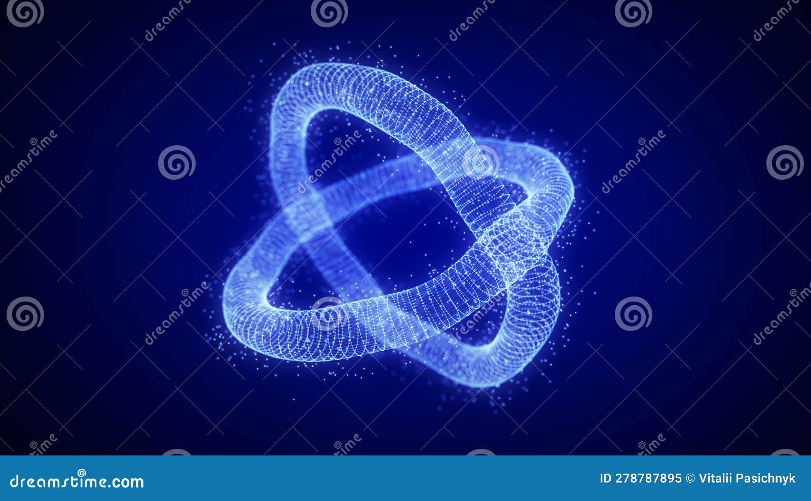 Abstract Dynamic Double Wireframe Wavy Torus on a Blue Background. the ...