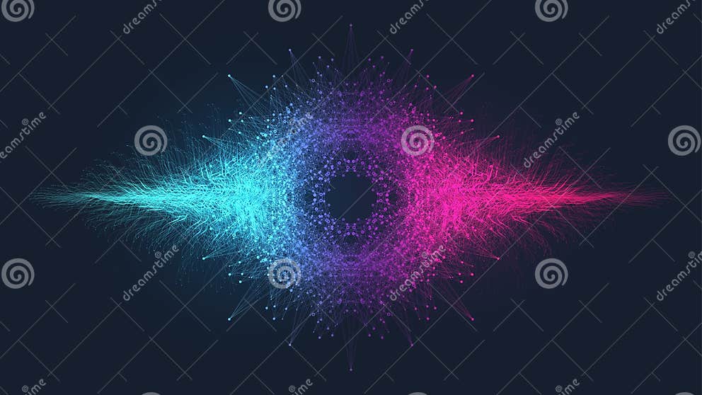 Abstract Dynamic Motion Lines and Dots Background with Colorful Particles. Digital Streaming ...