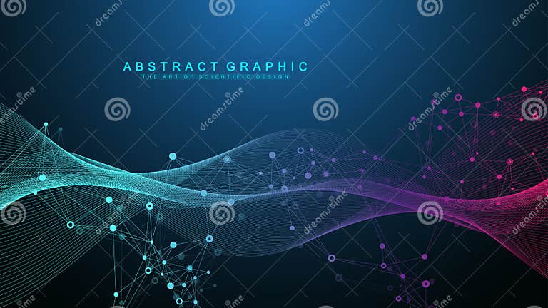 Abstract Dynamic Motion Lines and Dots Background with Colorful Particles. Digital Streaming ...