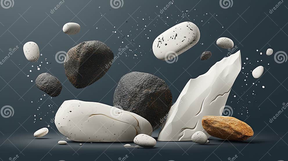 Abstract Dynamic Scene with Falling and Colliding Objects. Composition ...