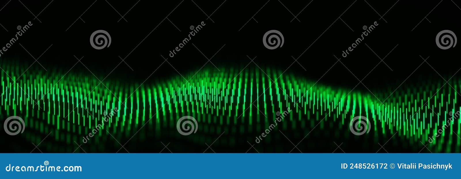 Abstract Dynamic Wave Flow of Green Vertical Lines on Dark Background ...