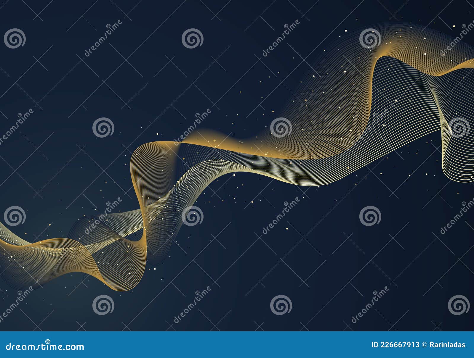 Abstract Dynamic Wave Wavy Yellow Lines with Dot Particles Elements on ...