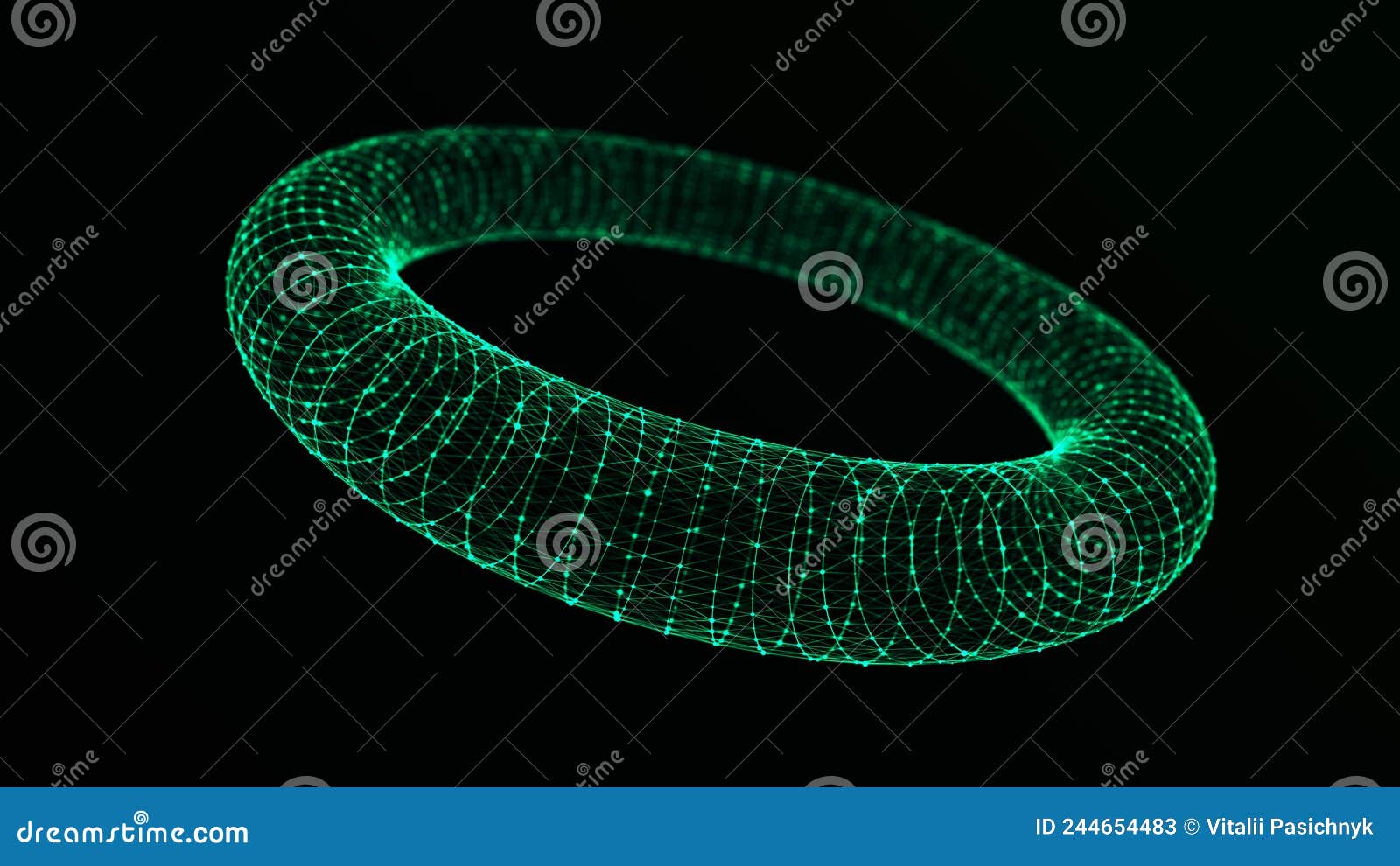 Abstract Dynamic Wireframe Torus on a Green Background. the Flow of ...