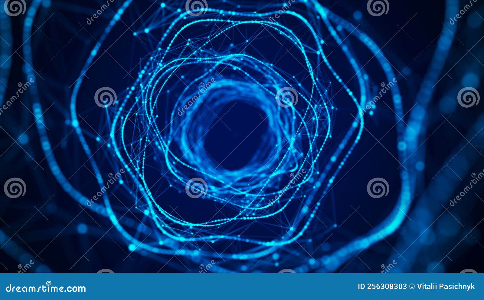 Abstract Dynamic Wireframe Tunnel on Blue Background. Deep Wavy ...