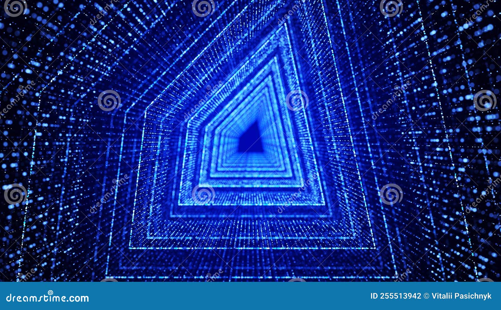 Abstract Dynamic Wireframe Tunnel on Blue Background. Futuristic 3D ...