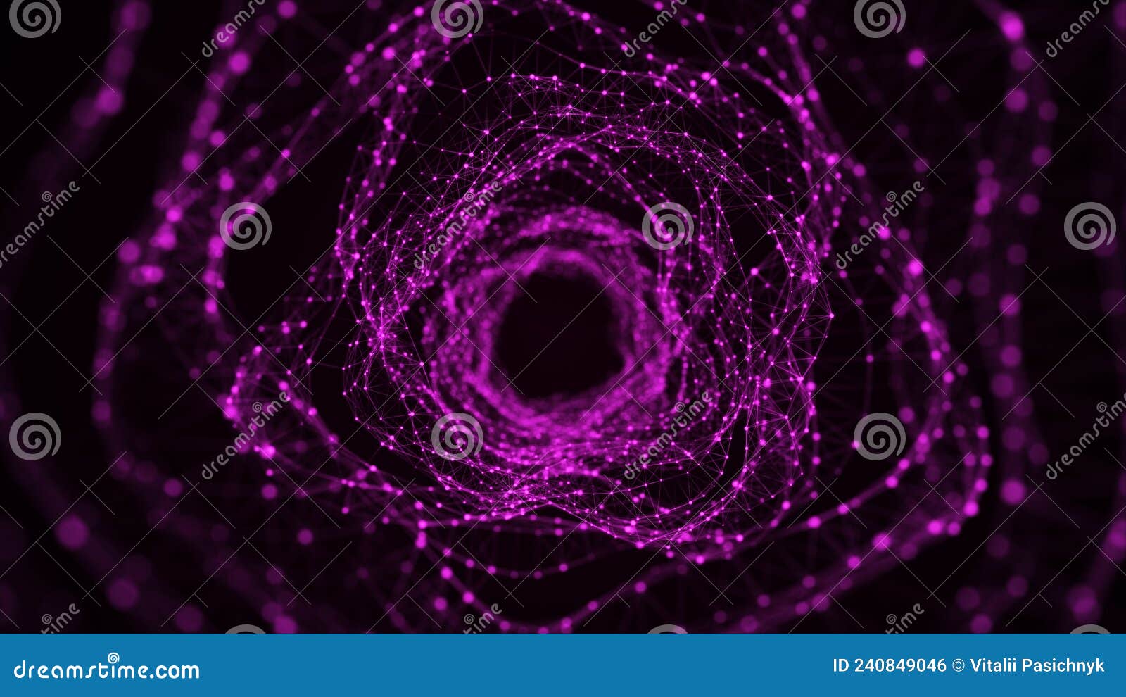 Abstract Dynamic Wireframe Tunnel on Purple Background. Deep Wave ...