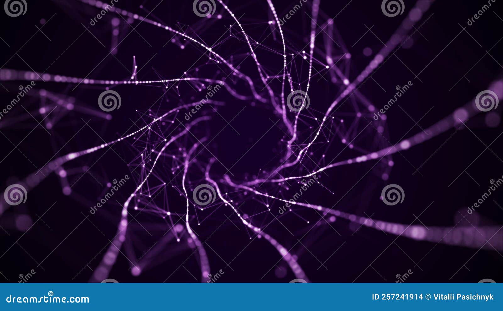 Abstract Dynamic Wireframe Tunnel on Purple Background. Deep Wavy ...