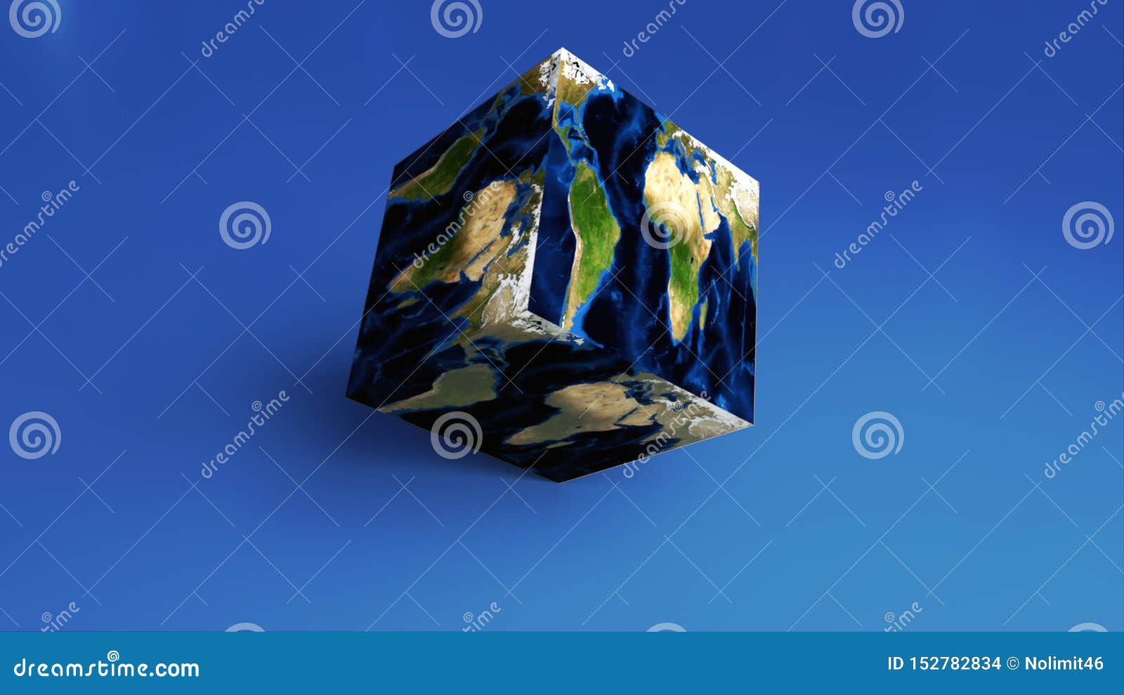 Abstract Earth Square Globe is on the Surface, 3d Render Computer ...