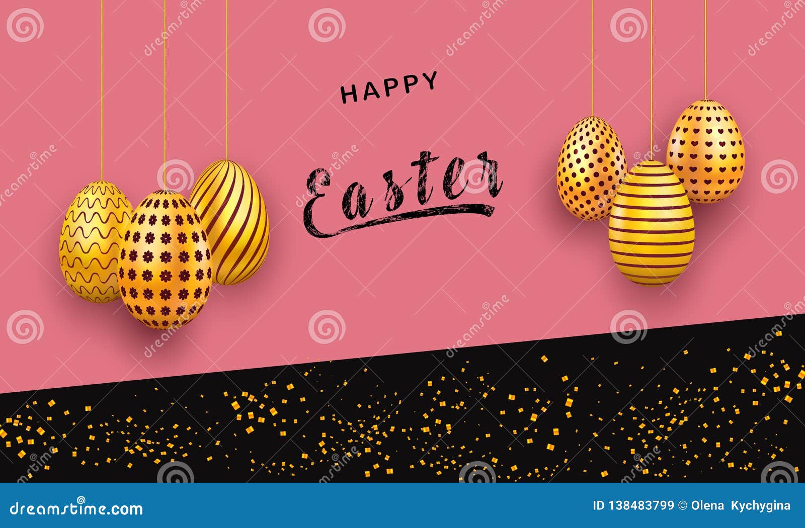 Abstract Easter Background Decorated with Hanging Gold Eggs and ...