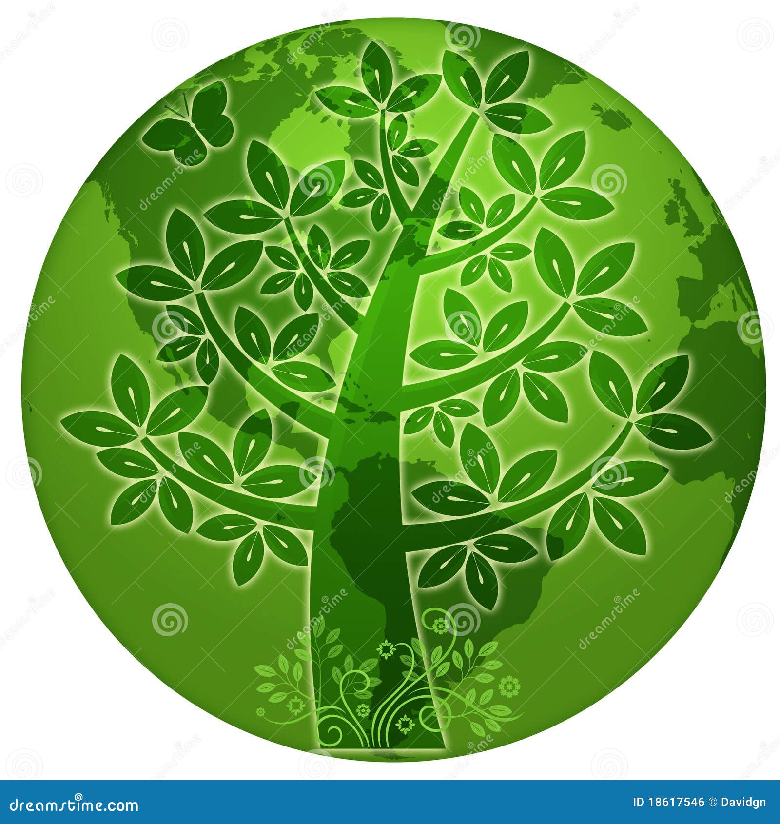 Abstract Eco Tree Silhouette with World Globe Stock Illustration ...