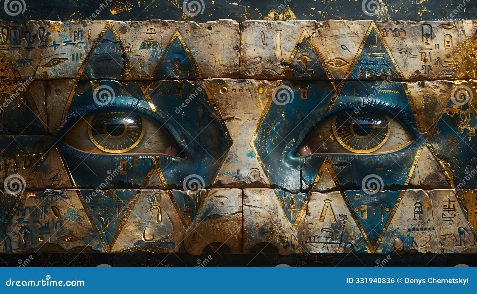 Abstract Egyptian Art Inspired Gouache Painting With Leadlight ...