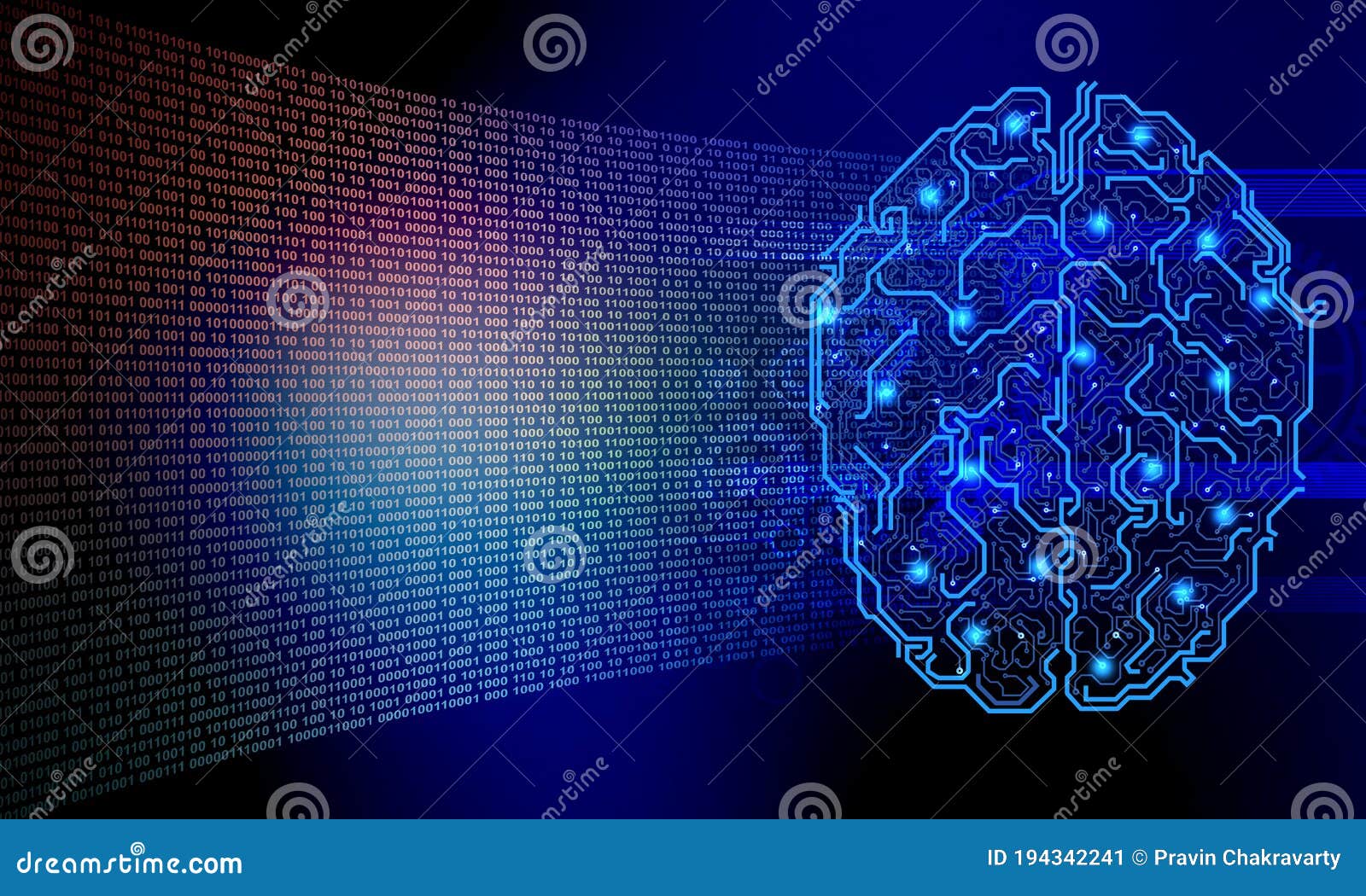 Abstract Electric Circuit Digital Brain, Binary Technology Concept ...