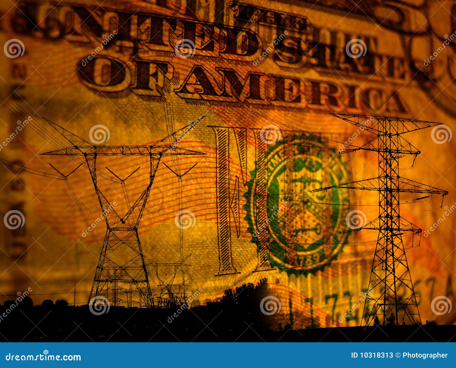 Abstract of Electric Power on Money Background Stock Image - Image of ...