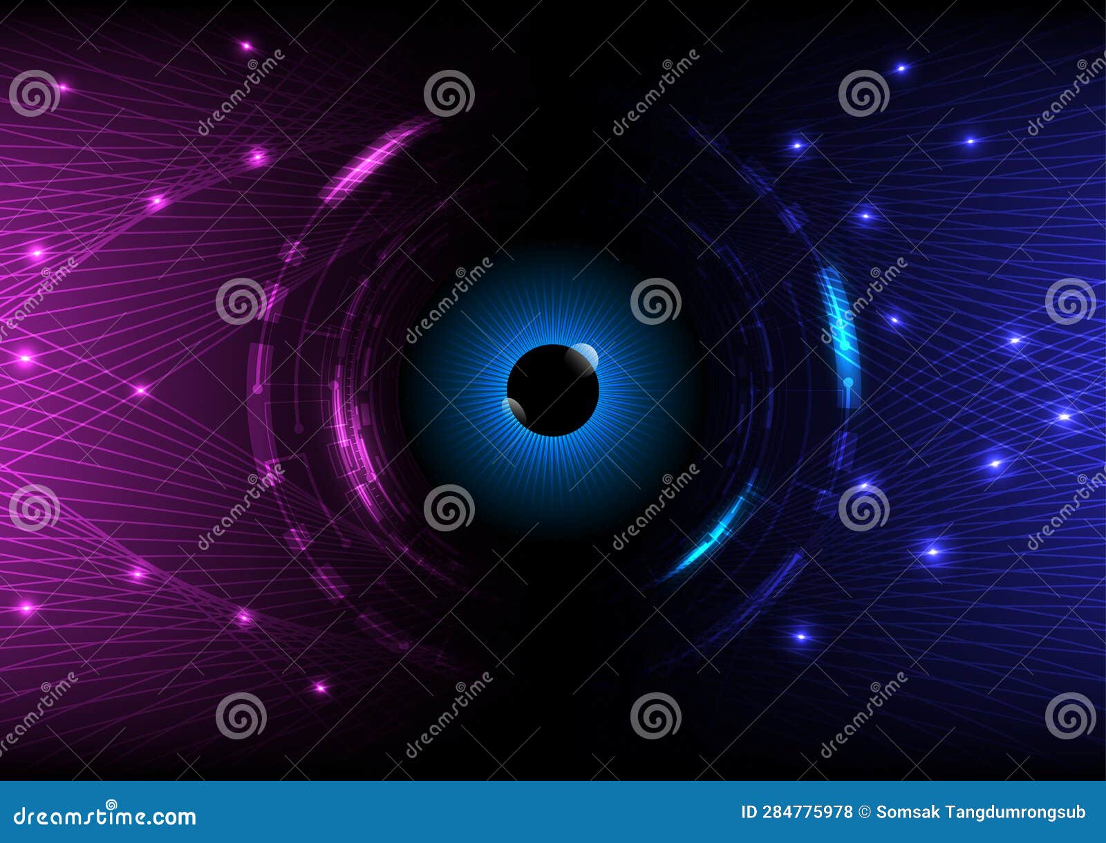 Abstract Electronic Circuit Technology Circle Glowing Eyes in the ...
