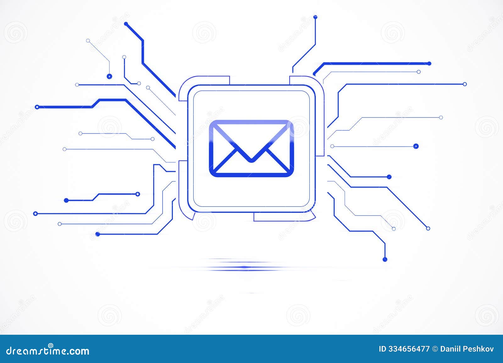 Abstract Electronic Mail Icon with Circuit Lines on White Background ...