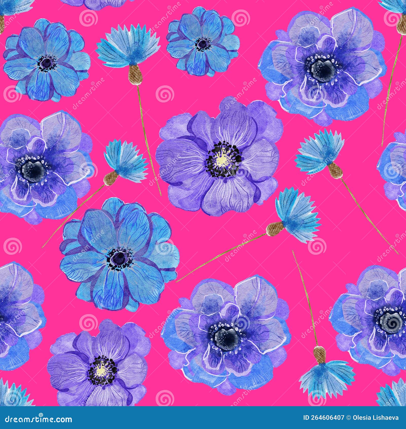 Seamless Pattern with Hand Drawn Big Flowers. Design for Greeting Card ...