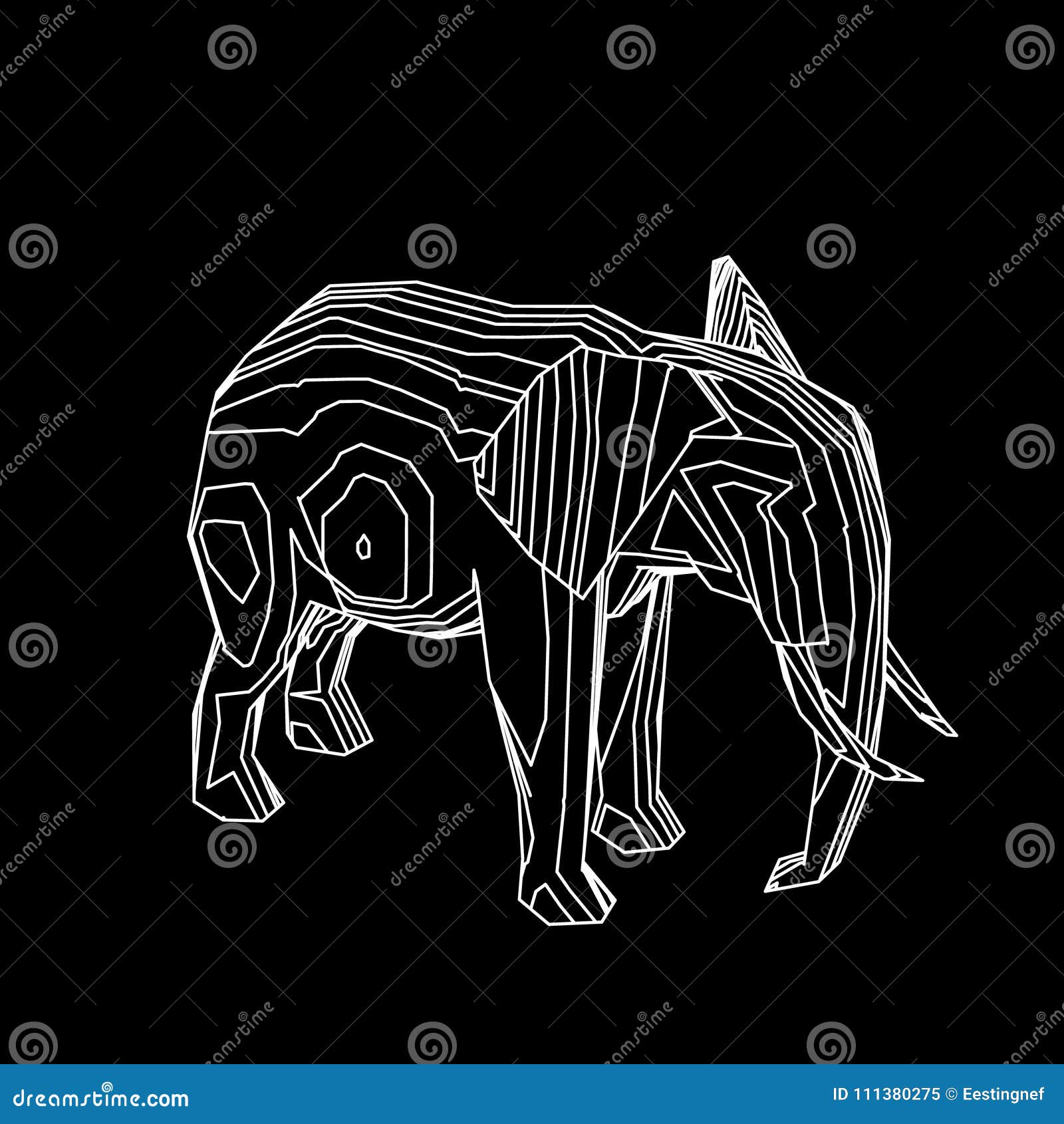 Abstract Elephant. Isolated on Black Background. Vector Outline Stock ...