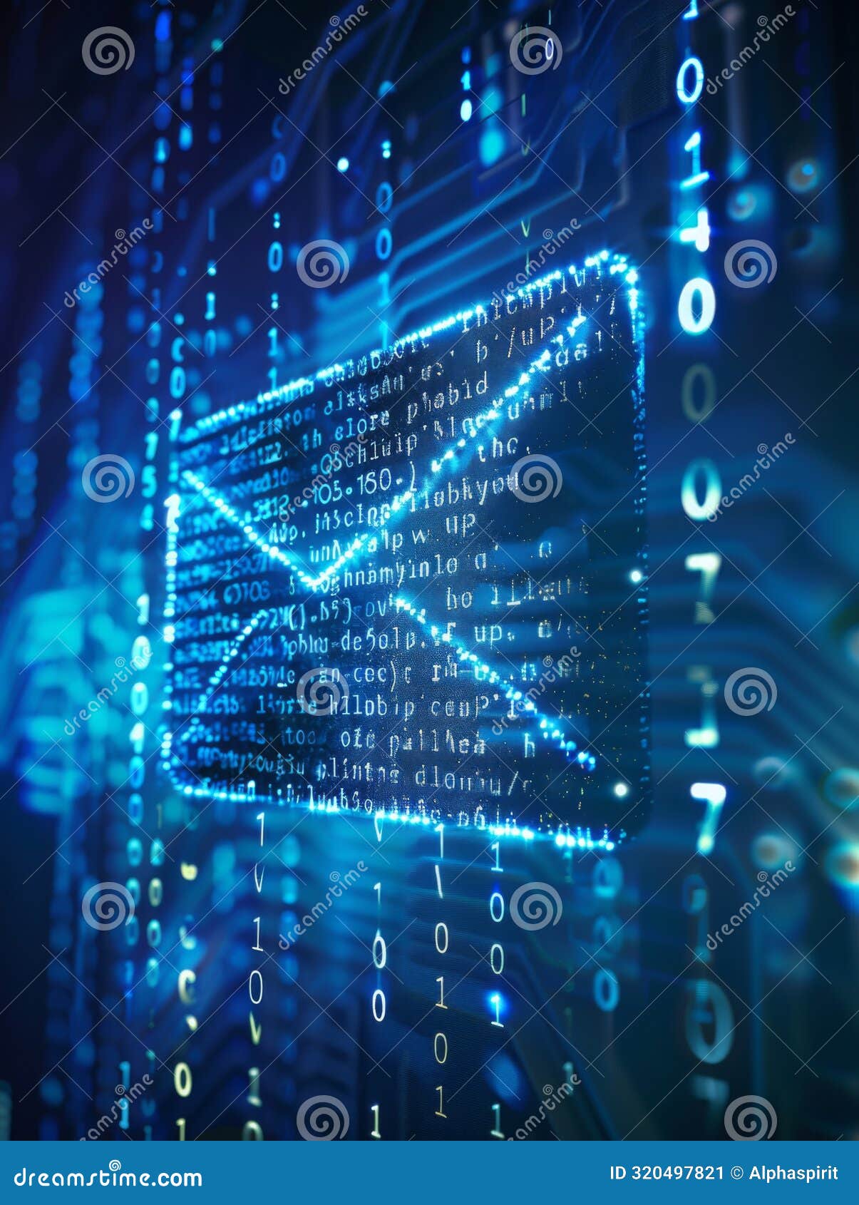 Abstract Email Symbols Integrated into Binary Code Representing Online ...