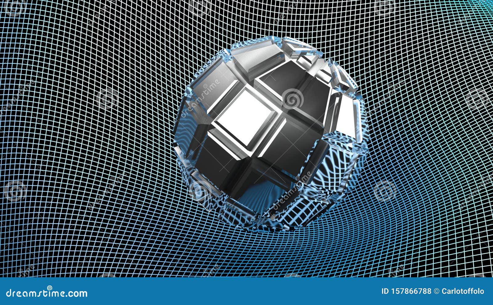 Abstract Embossed Metallic Chrome Object on a Deformed Grid Surface ...