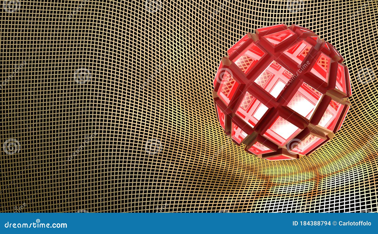 Abstract Embossed Sphere Over Curved Grid - 3D Rendering Illustration ...