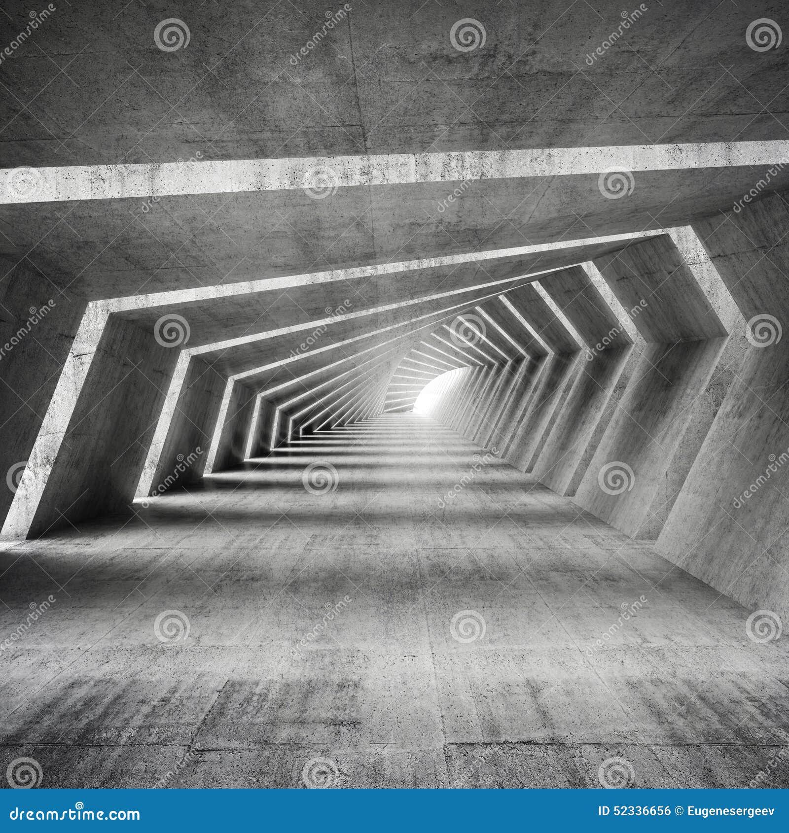 Abstract Empty Bent Concrete Corridor Interior, 3d Stock Illustration ...