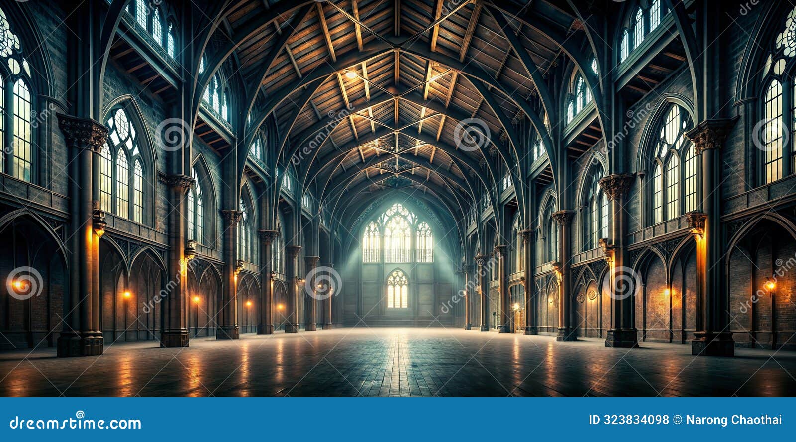 Abstract Empty Big Hall Dark Gothic Light Room Generative by AI Stock ...