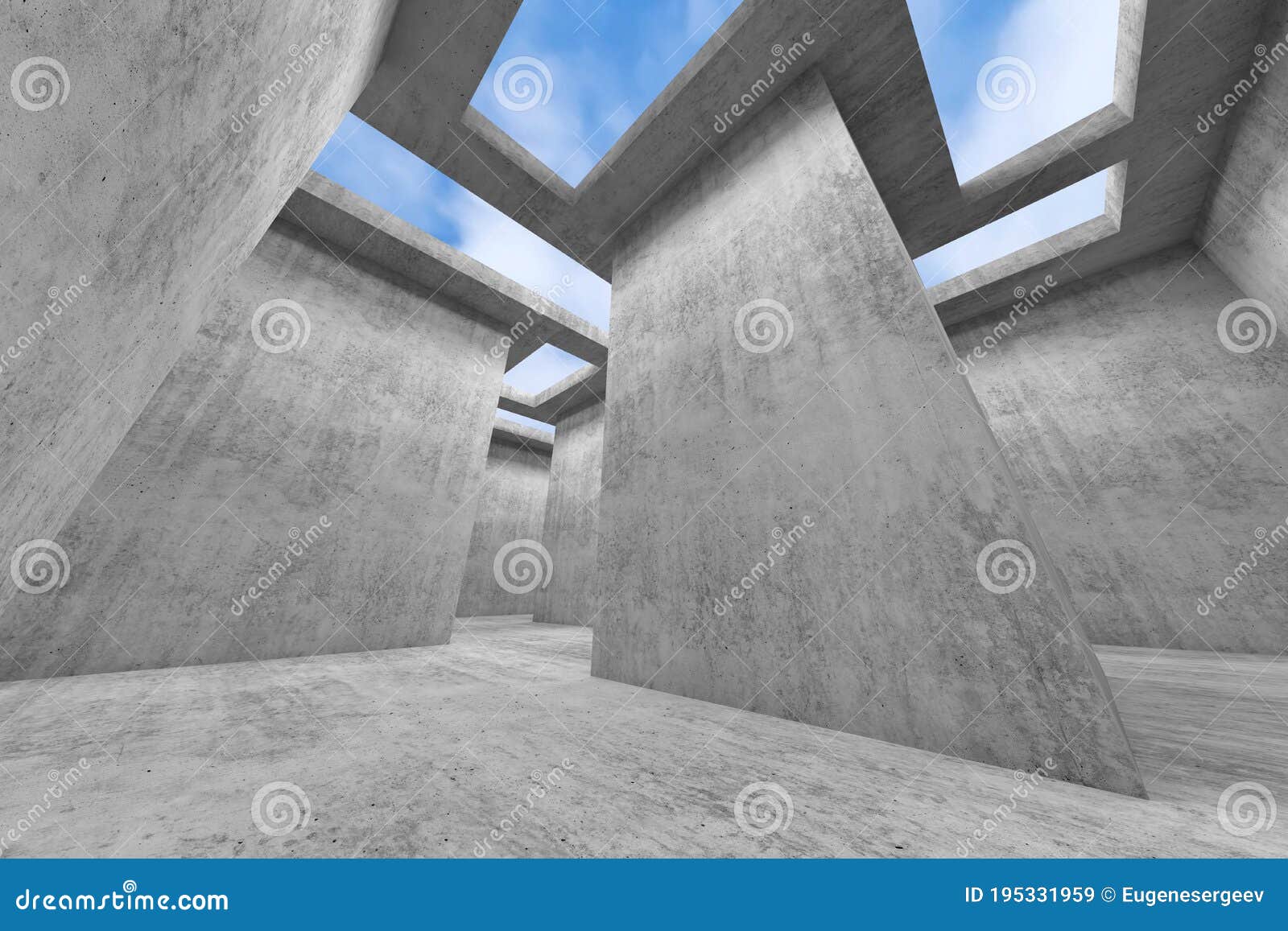 Abstract Empty Concrete Open Space 3d Interior Stock Illustration ...