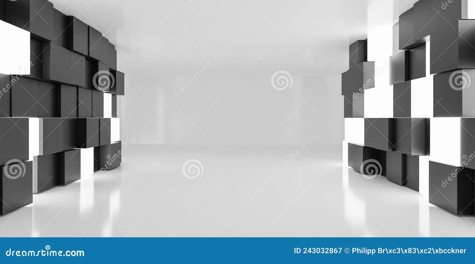 Abstract Empty Cube Wall Room with Black and White Geometric Shape ...